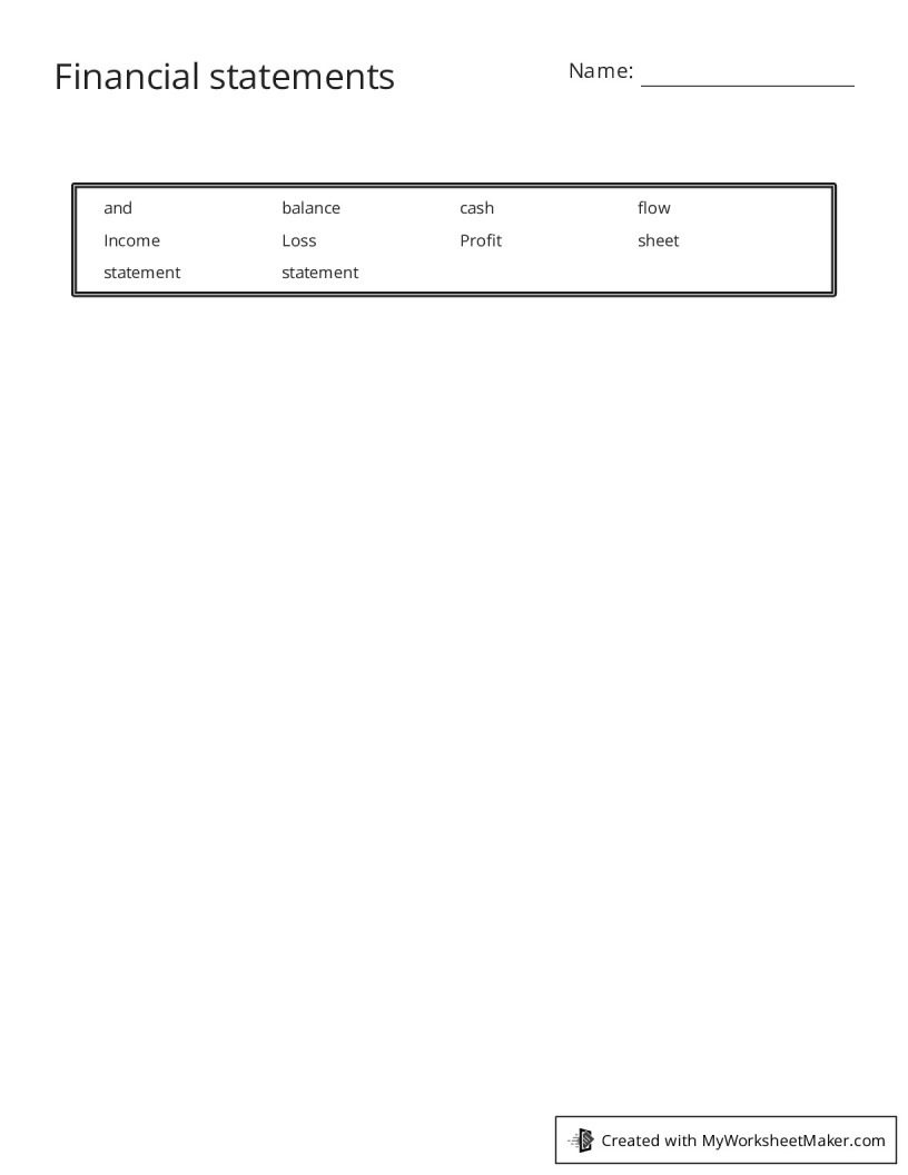 Financial statements - My Worksheet Maker: Create Your Own Worksheets