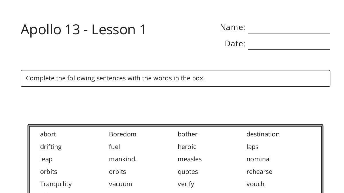 Apollo 13 - Lesson 1 - My Worksheet Maker: Create Your Own Worksheets