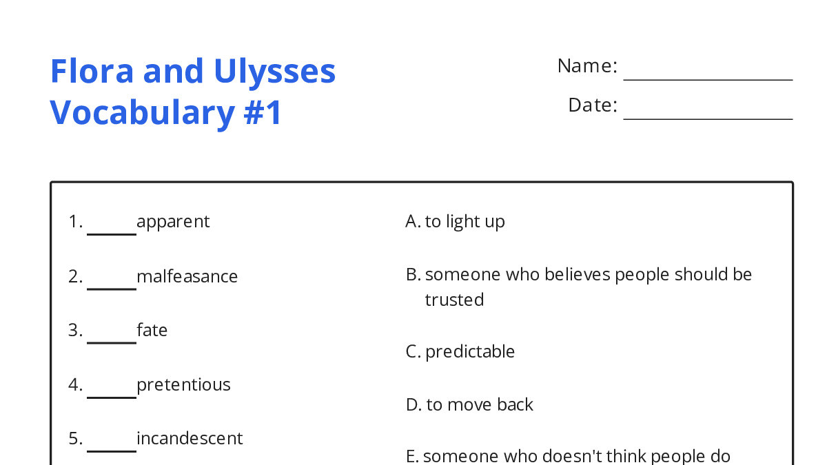 Flora and Ulysses Vocabulary #1 - My Worksheet Maker: Create Your Own ...