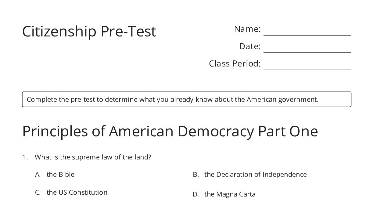 Citizenship Pre-Test - My Worksheet Maker: Create Your Own Worksheets