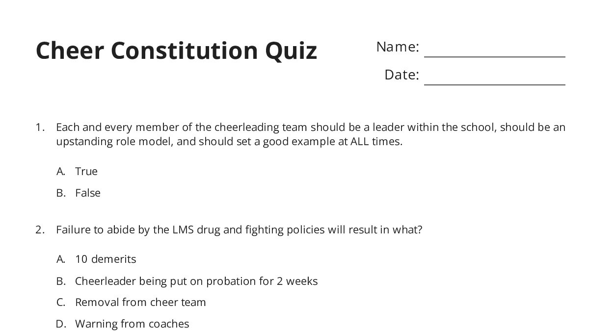 Cheer Constitution Quiz - My Worksheet Maker: Create Your Own Worksheets