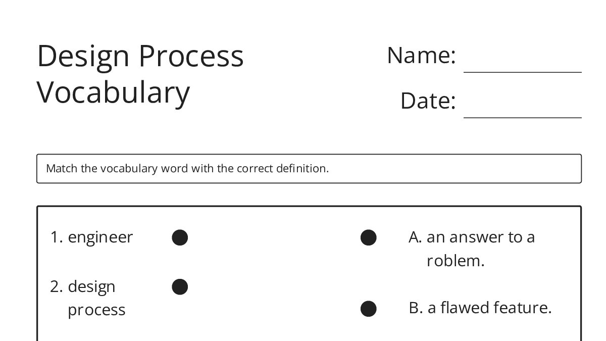 Design Process Vocabulary - My Worksheet Maker: Create Your Own Worksheets