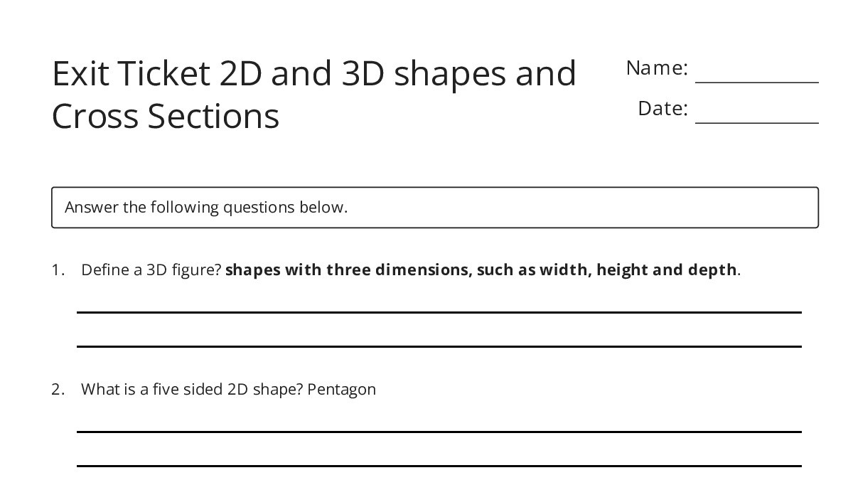 Exit Ticket 2D and 3D shapes and Cross Sections - My Worksheet Maker ...