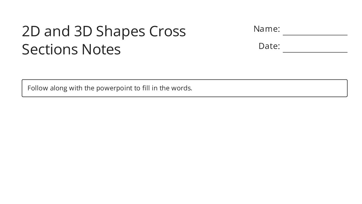 2D and 3D Shapes Cross Sections Notes - My Worksheet Maker: Create Your ...
