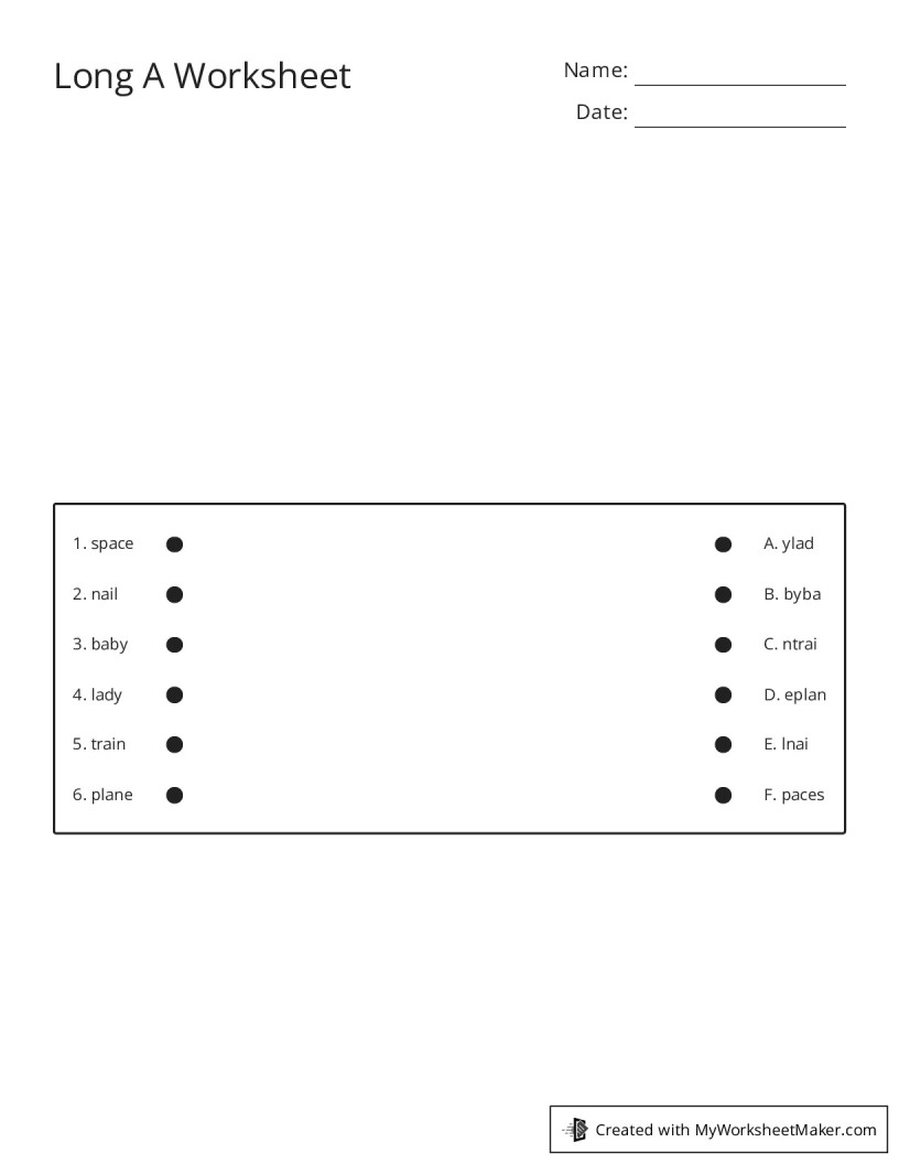 Long A Worksheet - My Worksheet Maker: Create Your Own Worksheets