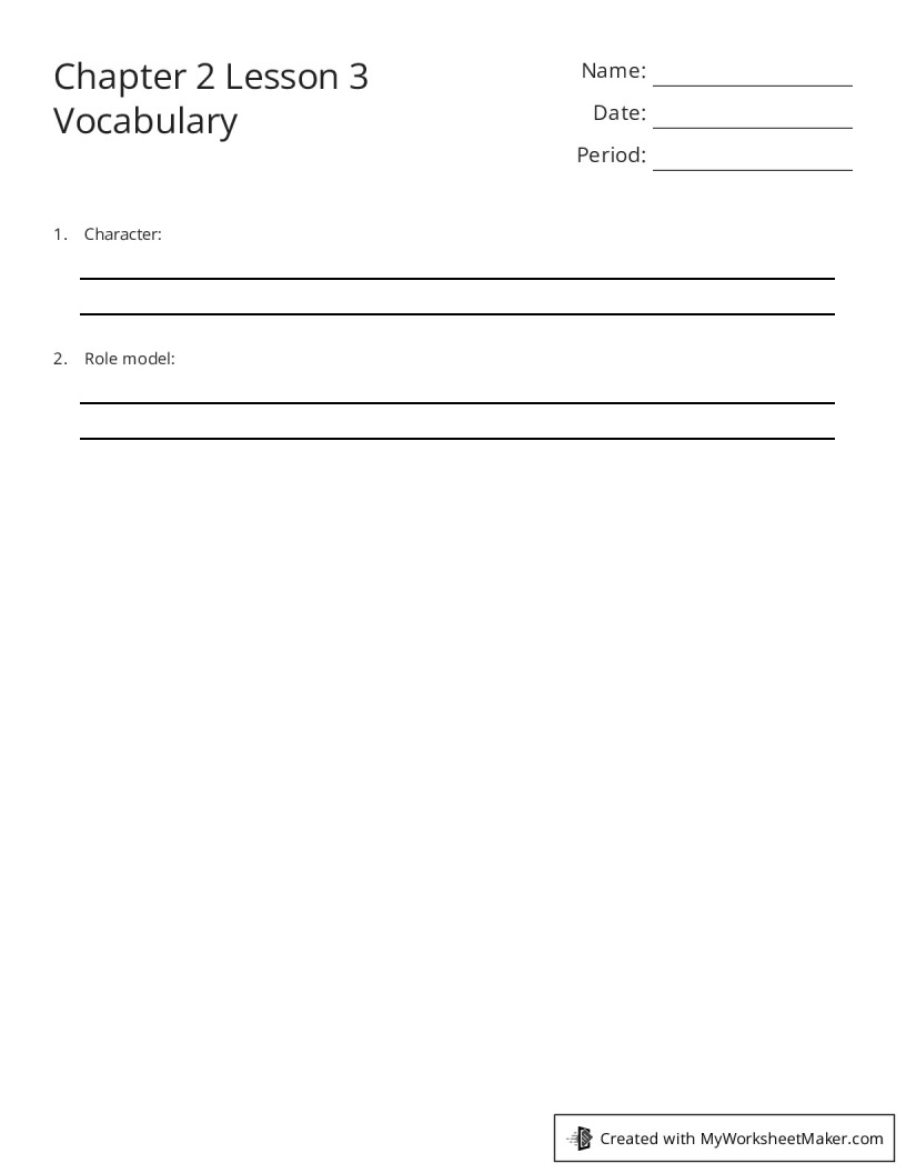 Chapter 2 Lesson 3 Vocabulary - My Worksheet Maker: Create Your Own ...