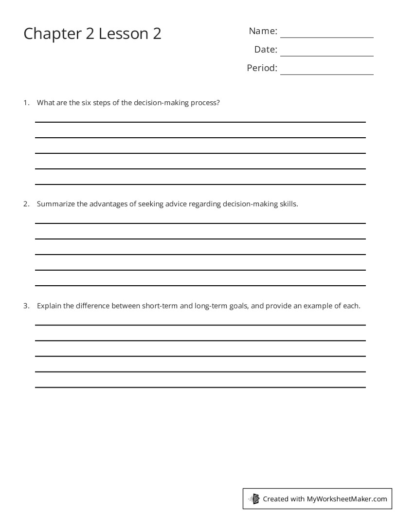Chapter 2 Lesson 2 - My Worksheet Maker: Create Your Own Worksheets