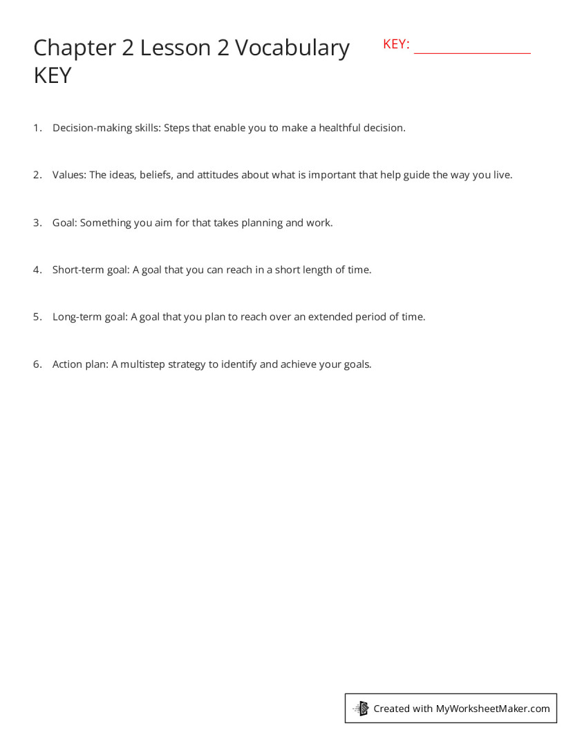 Chapter 2 Lesson 2 Vocabulary KEY - My Worksheet Maker: Create Your Own ...