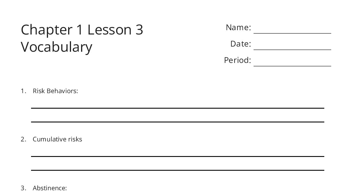 Chapter 1 Lesson 3 Vocabulary - My Worksheet Maker: Create Your Own ...