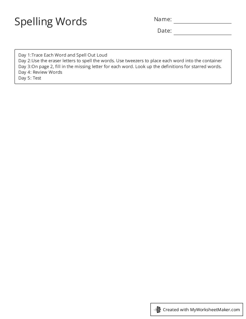 Spelling Words - My Worksheet Maker: Create Your Own Worksheets