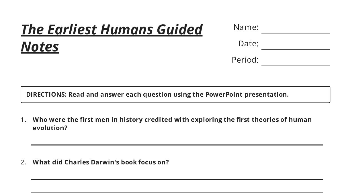 The Earliest Humans Guided Notes - My Worksheet Maker: Create Your Own ...