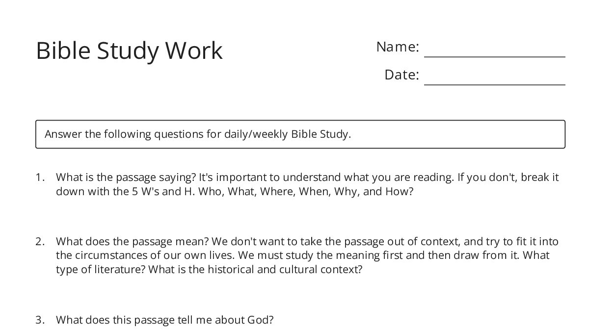 Bible Study Work - My Worksheet Maker: Create Your Own Worksheets