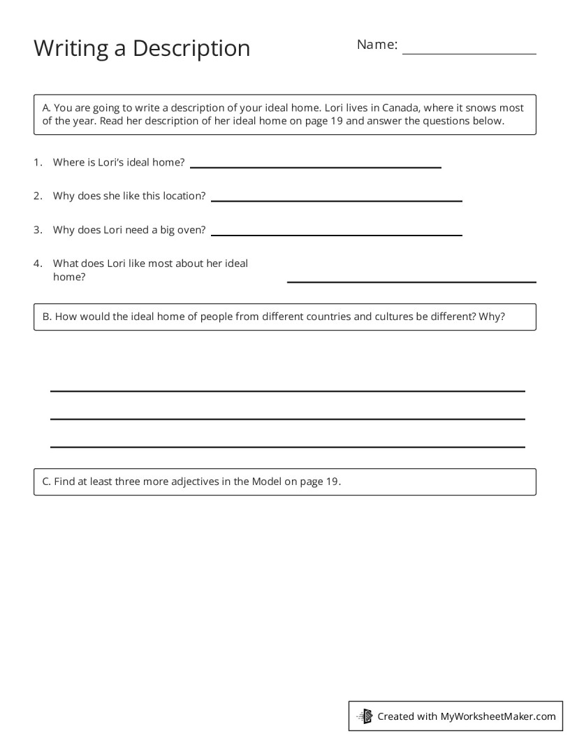 Writing a Description - My Worksheet Maker: Create Your Own Worksheets