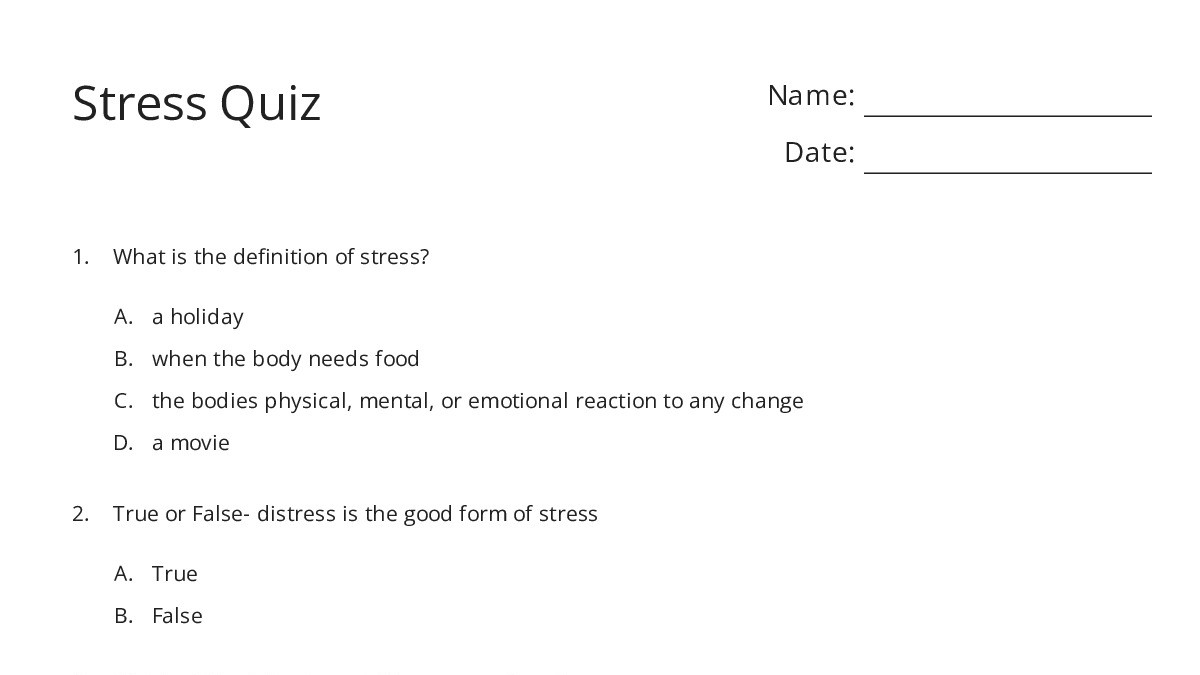 Stress Quiz - My Worksheet Maker: Create Your Own Worksheets