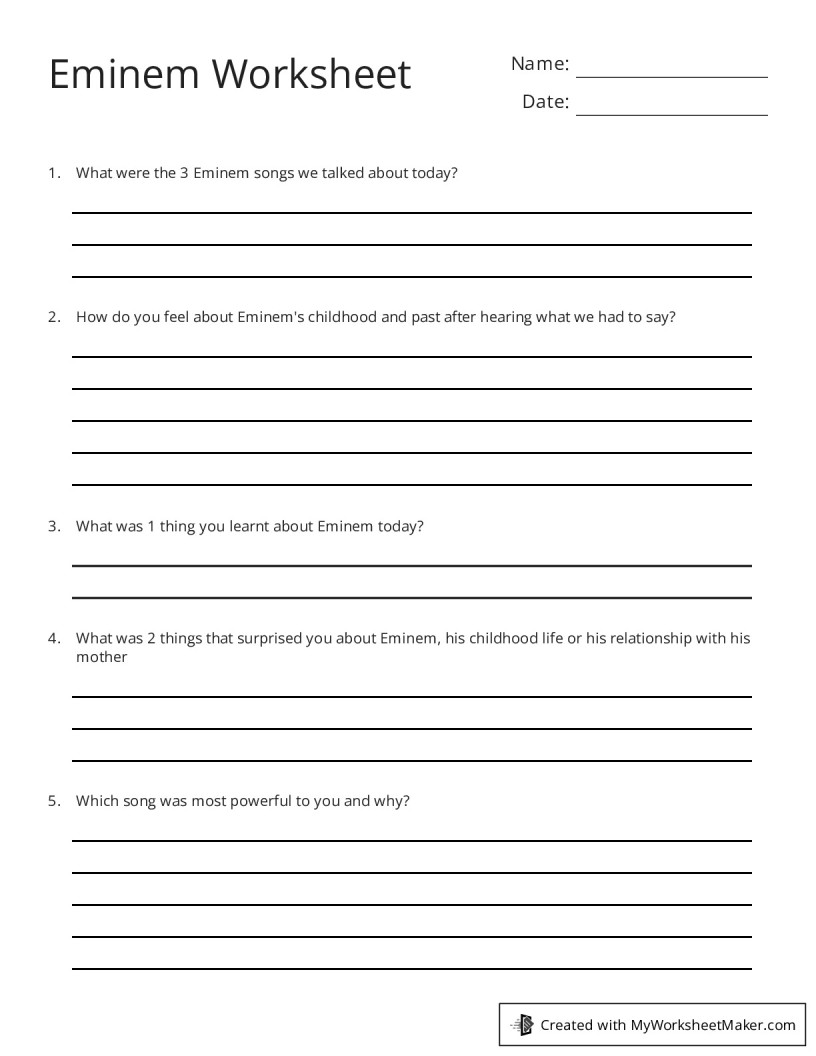 Eminem Worksheet - My Worksheet Maker: Create Your Own Worksheets