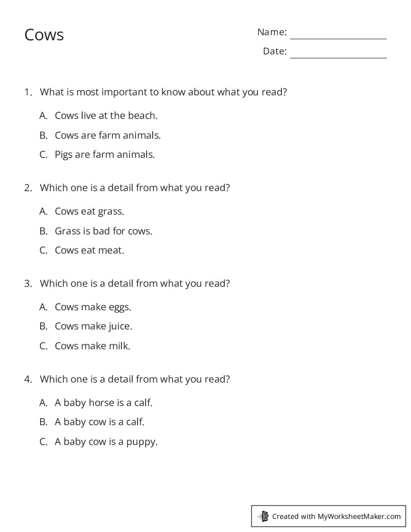 Cows - My Worksheet Maker: Create Your Own Worksheets