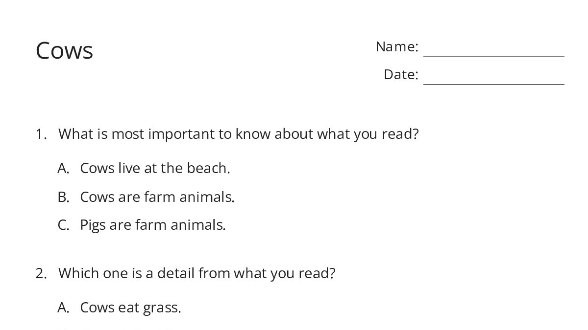 Cows - My Worksheet Maker: Create Your Own Worksheets