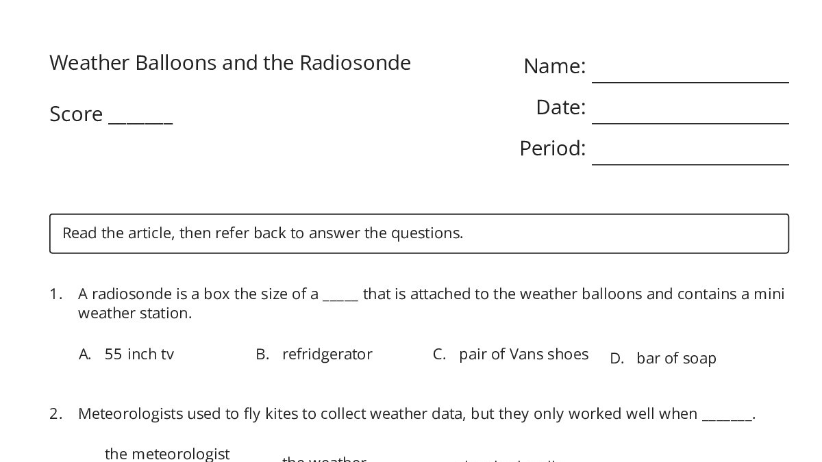 Weather Balloons and the Radiosonde Score _______ - My Worksheet Maker ...