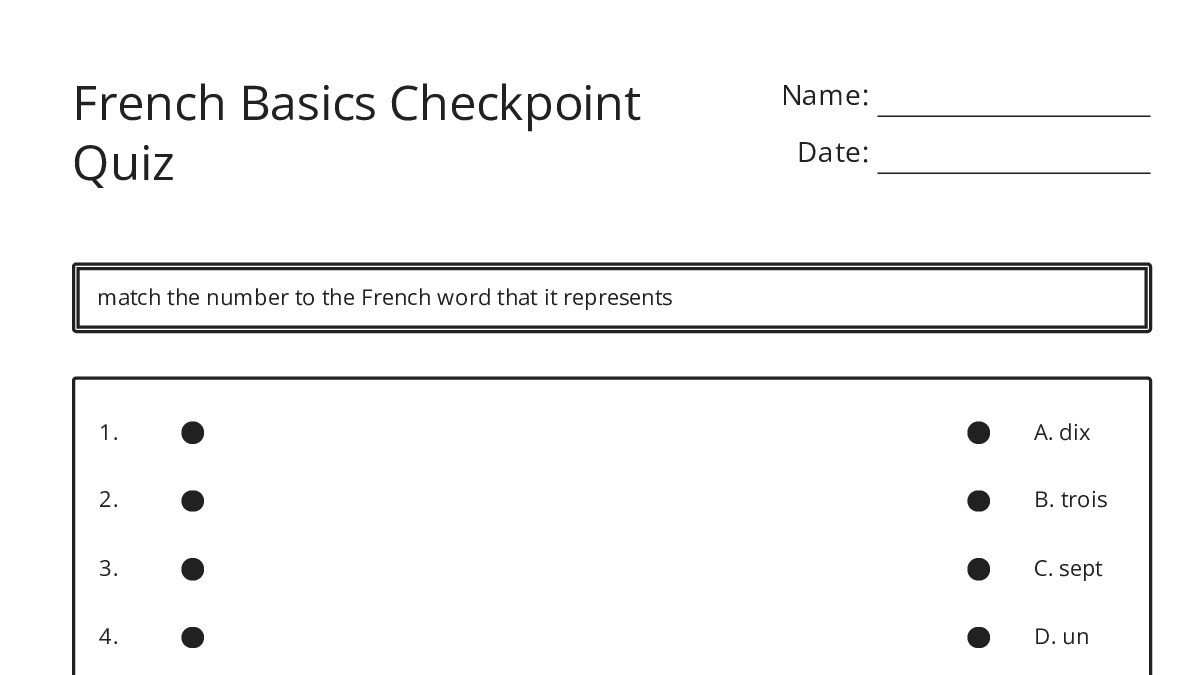 French Basics Checkpoint Quiz - My Worksheet Maker: Create Your Own ...