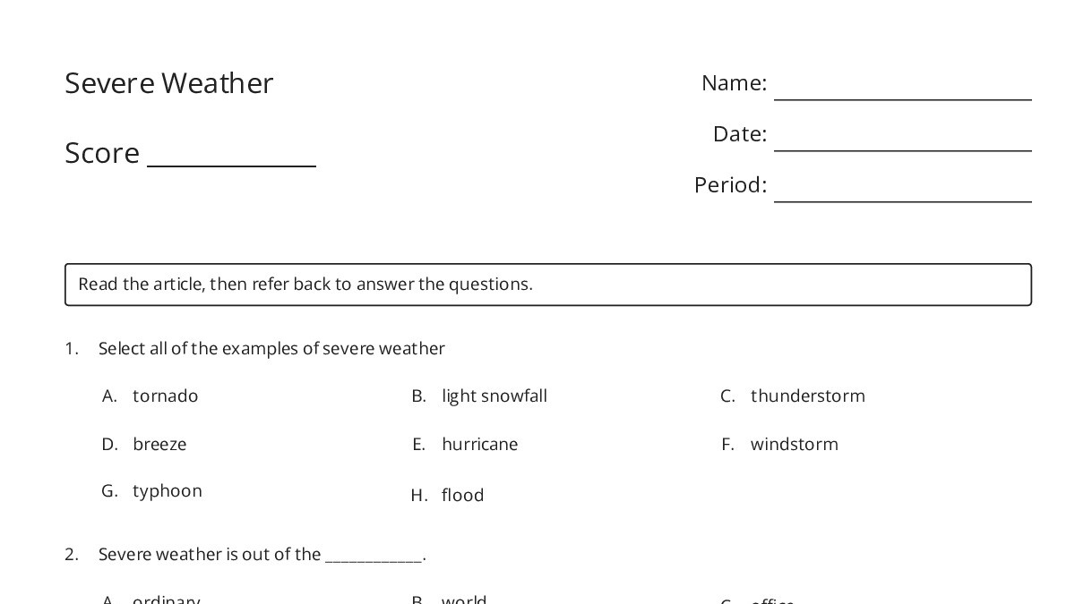 Severe Weather Score ______________ - My Worksheet Maker: Create Your ...