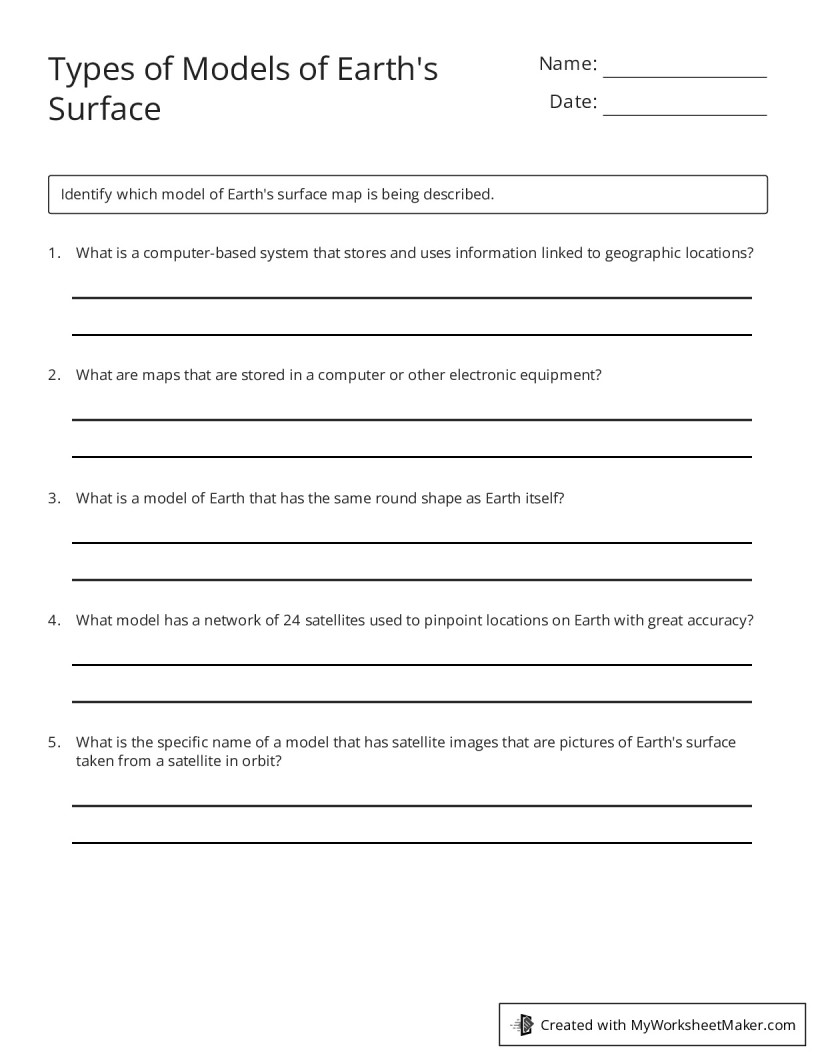 Types of Models of Earth's Surface - My Worksheet Maker: Create Your ...