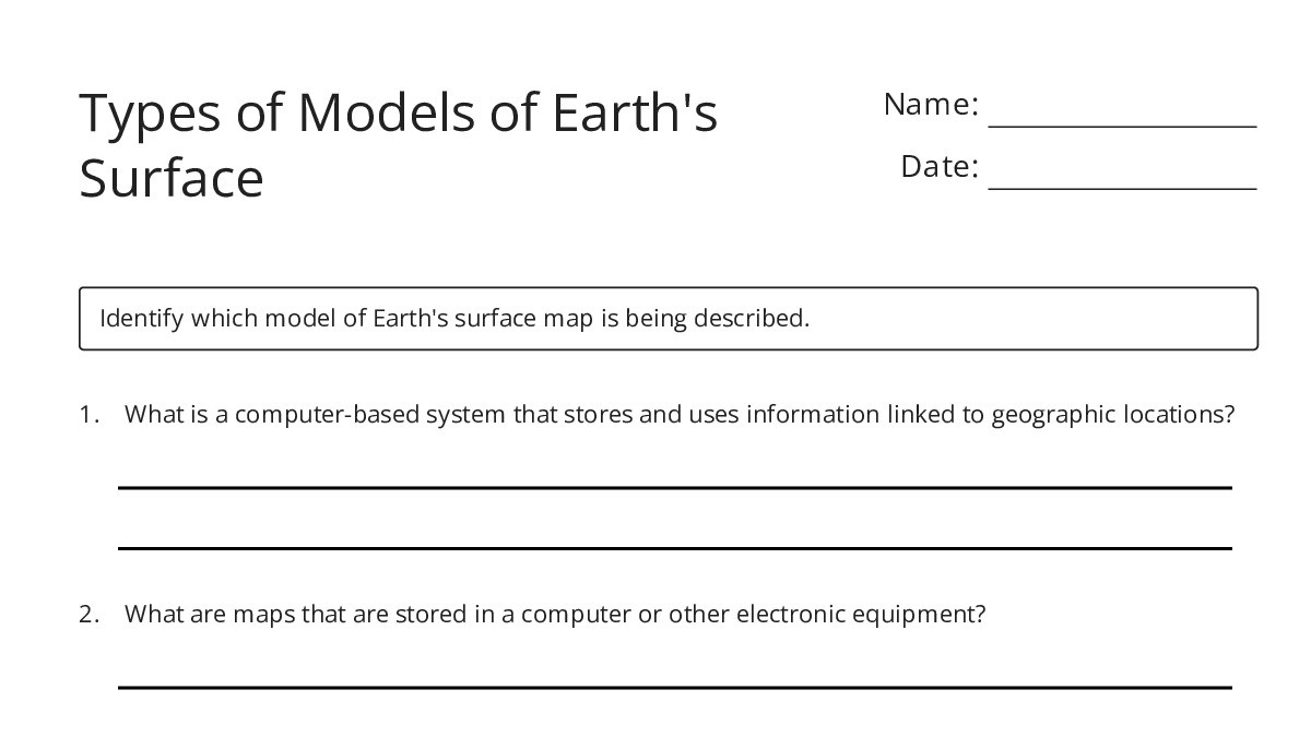 Types of Models of Earth's Surface - My Worksheet Maker: Create Your ...