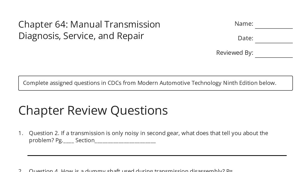 Chapter 64: Manual Transmission Diagnosis, Service, and Repair - My ...