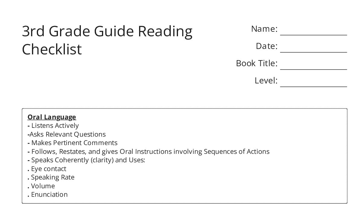 3rd Grade Guide Reading Checklist - My Worksheet Maker: Create Your Own ...