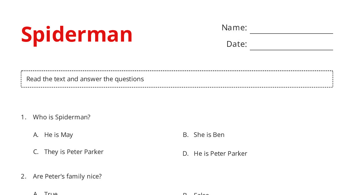 Spiderman - My Worksheet Maker: Create Your Own Worksheets