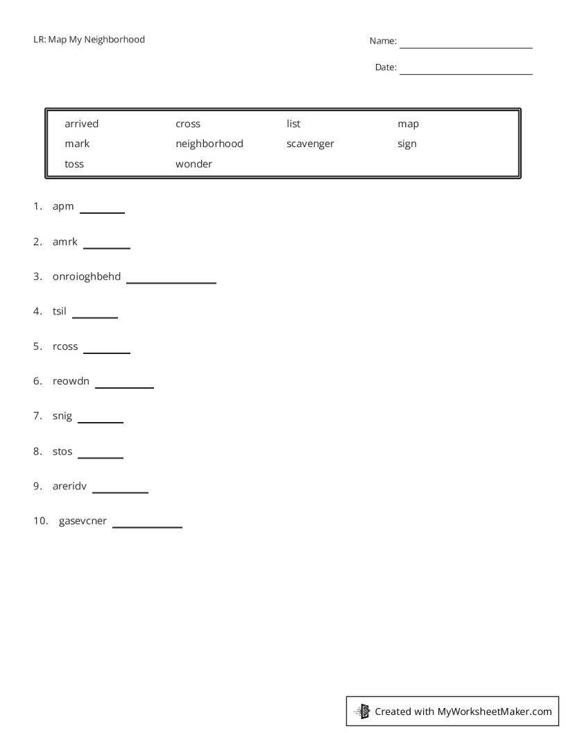 LR: Map My Neighborhood - My Worksheet Maker: Create Your Own Worksheets