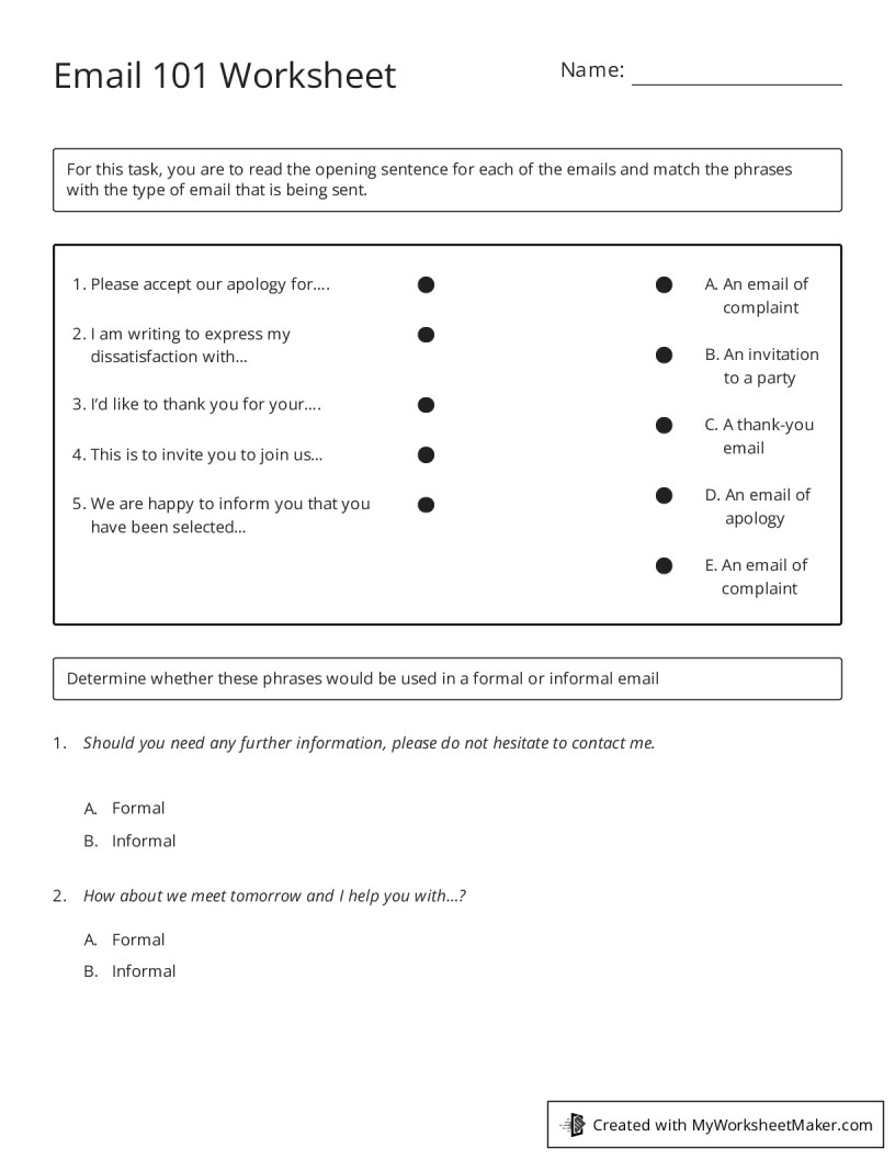 Email 101 Worksheet - My Worksheet Maker: Create Your Own Worksheets