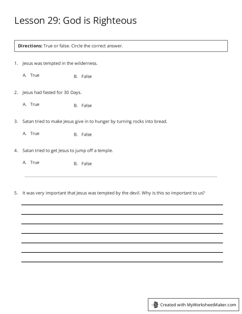 Lesson 29: God is Righteous - My Worksheet Maker: Create Your Own ...