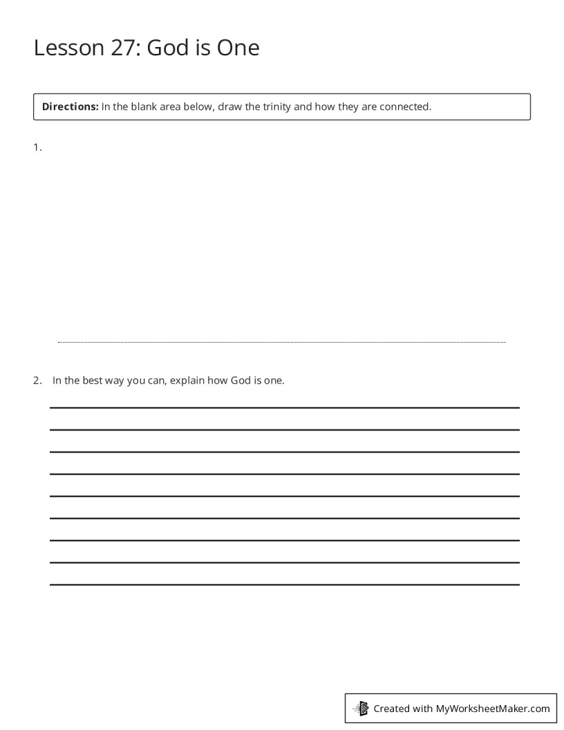 Lesson 27: God is One - My Worksheet Maker: Create Your Own Worksheets