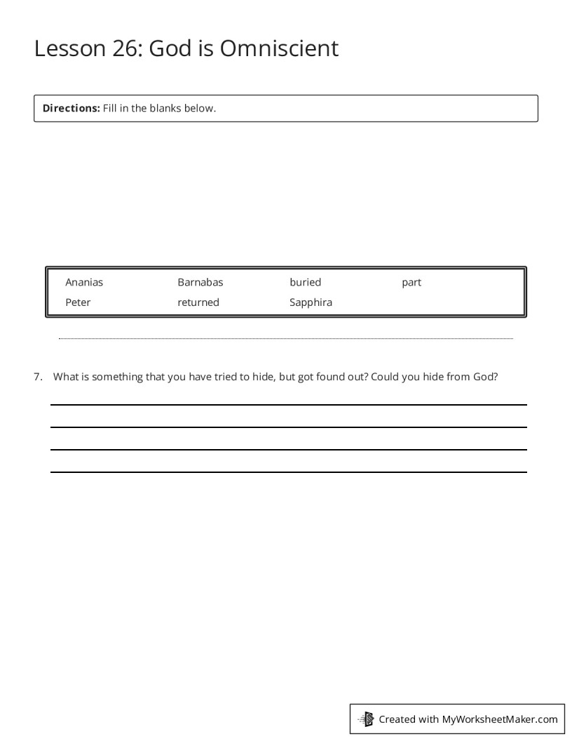 Lesson 26: God is Omniscient - My Worksheet Maker: Create Your Own ...