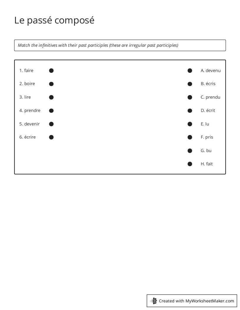 Le passé composé - My Worksheet Maker: Create Your Own Worksheets
