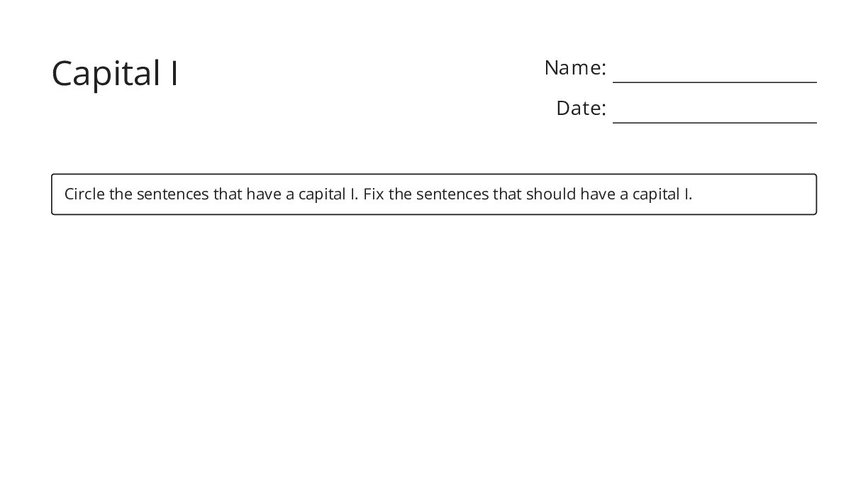 Capital I - My Worksheet Maker: Create Your Own Worksheets