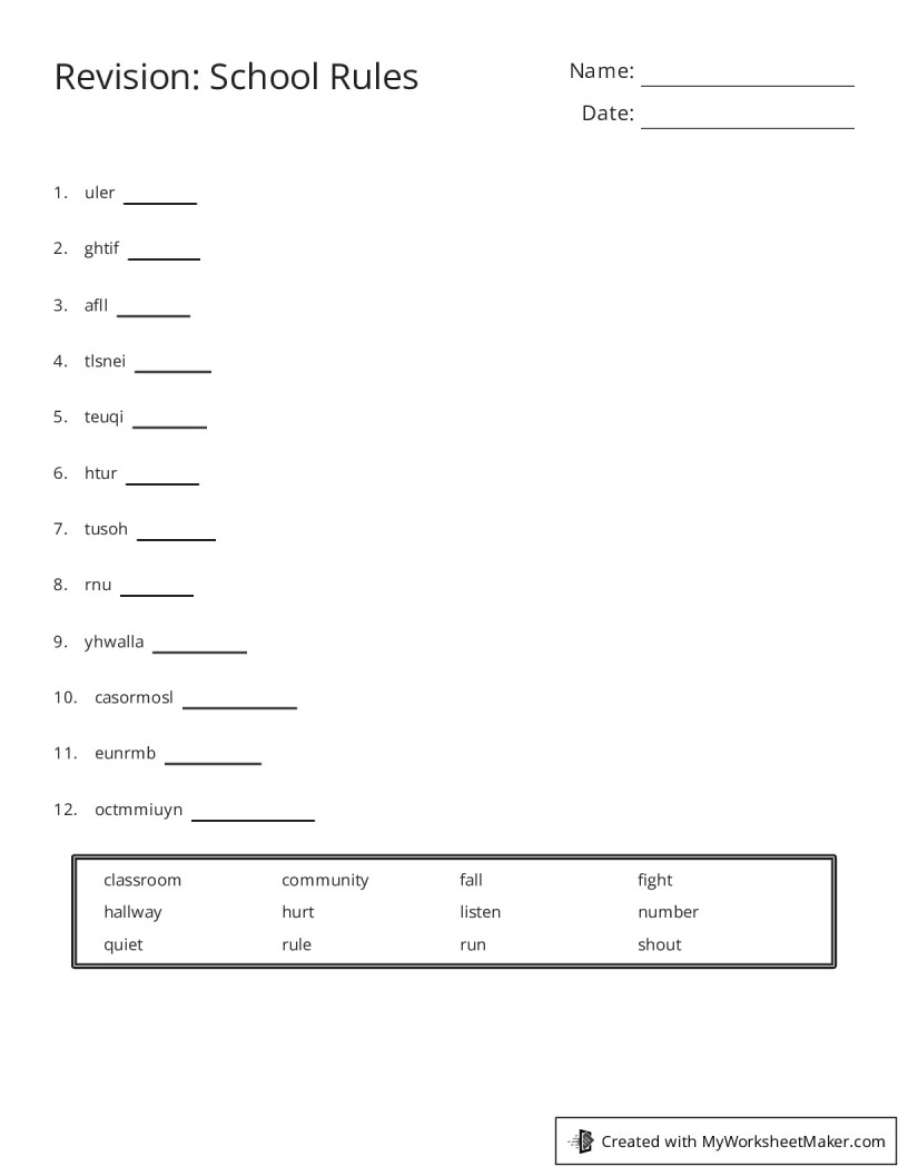 Revision: School Rules - My Worksheet Maker: Create Your Own Worksheets
