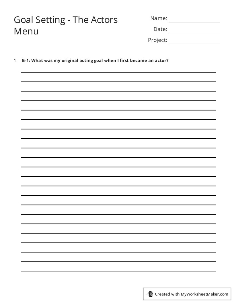Goal Setting - The Actors Menu - My Worksheet Maker: Create Your Own ...
