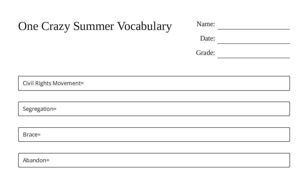 One Crazy Summer Vocabulary - My Worksheet Maker: Create Your Own ...