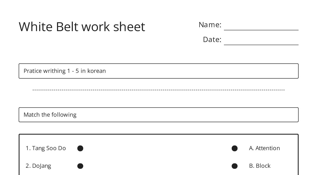 White Belt work sheet - My Worksheet Maker: Create Your Own Worksheets