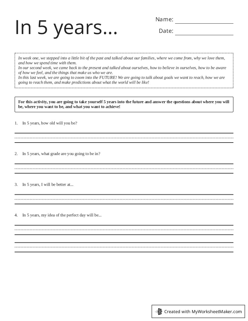In 5 years... - My Worksheet Maker: Create Your Own Worksheets