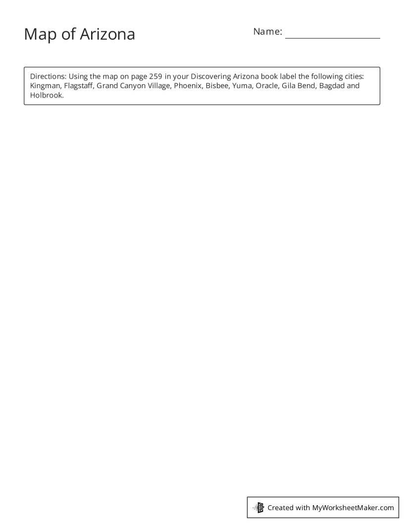 Map of Arizona - My Worksheet Maker: Create Your Own Worksheets