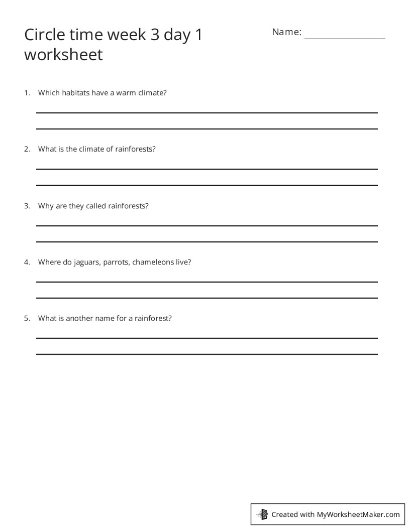 Circle time week 3 day 1 worksheet - My Worksheet Maker: Create Your ...