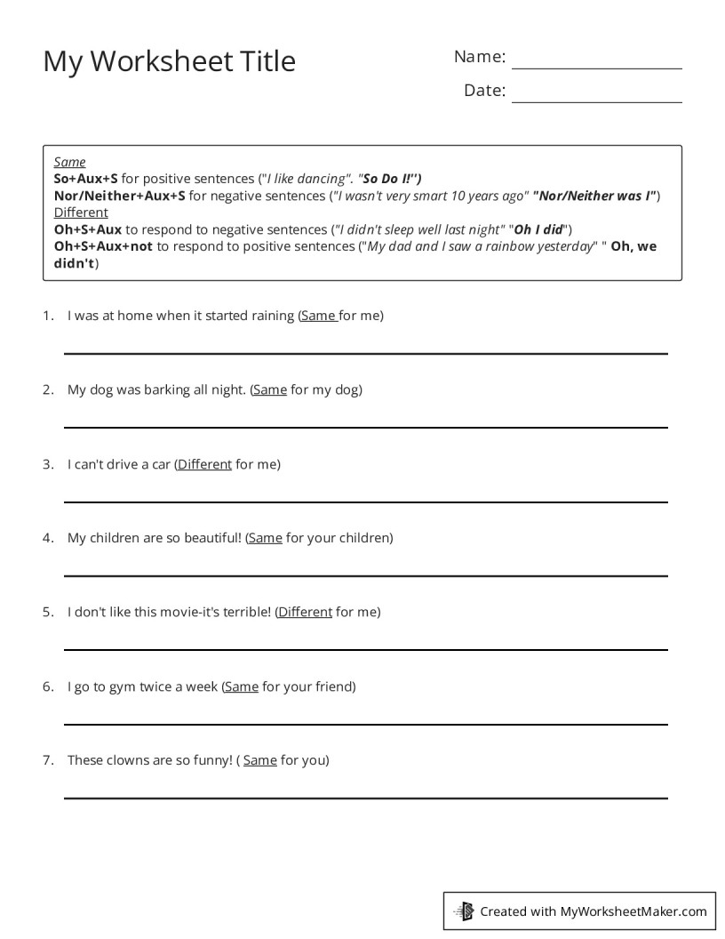My Worksheet Title - My Worksheet Maker: Create Your Own Worksheets