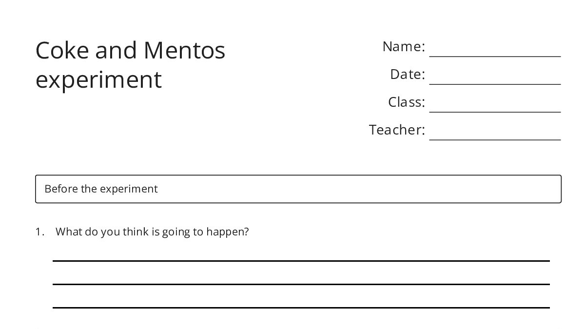Coke and Mentos experiment - My Worksheet Maker: Create Your Own Worksheets