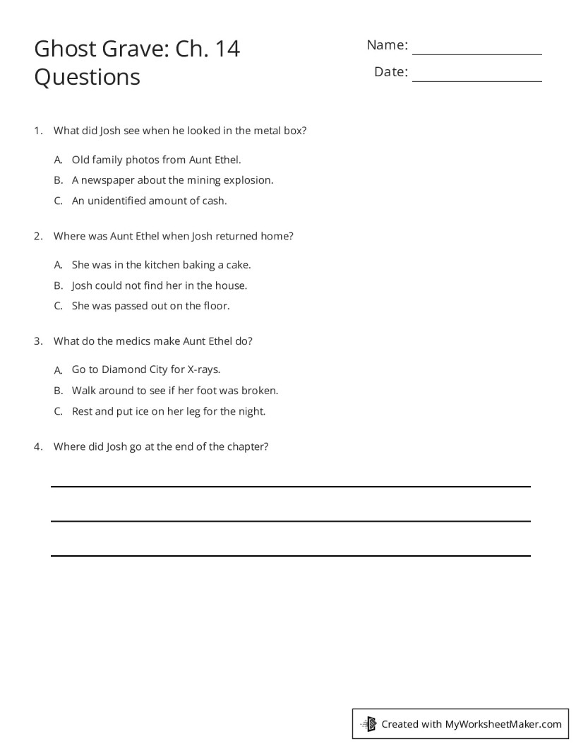 Ghost Grave: Ch. 14 Questions - My Worksheet Maker: Create Your Own ...