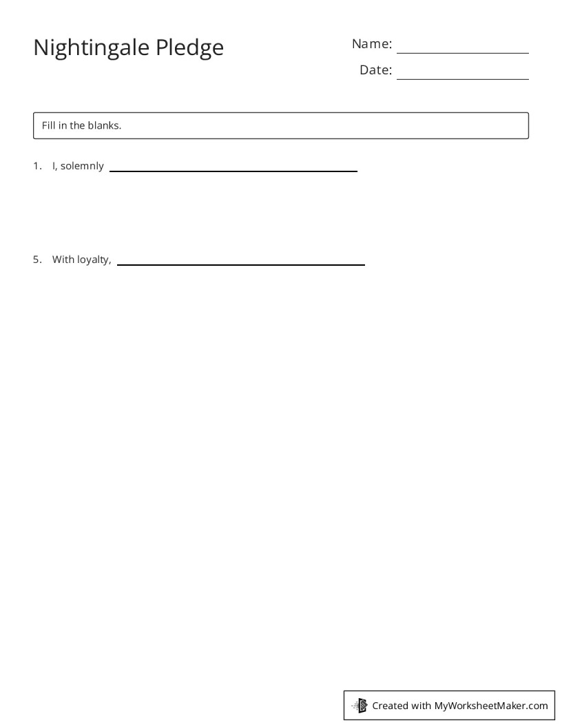 Nightingale Pledge - My Worksheet Maker: Create Your Own Worksheets