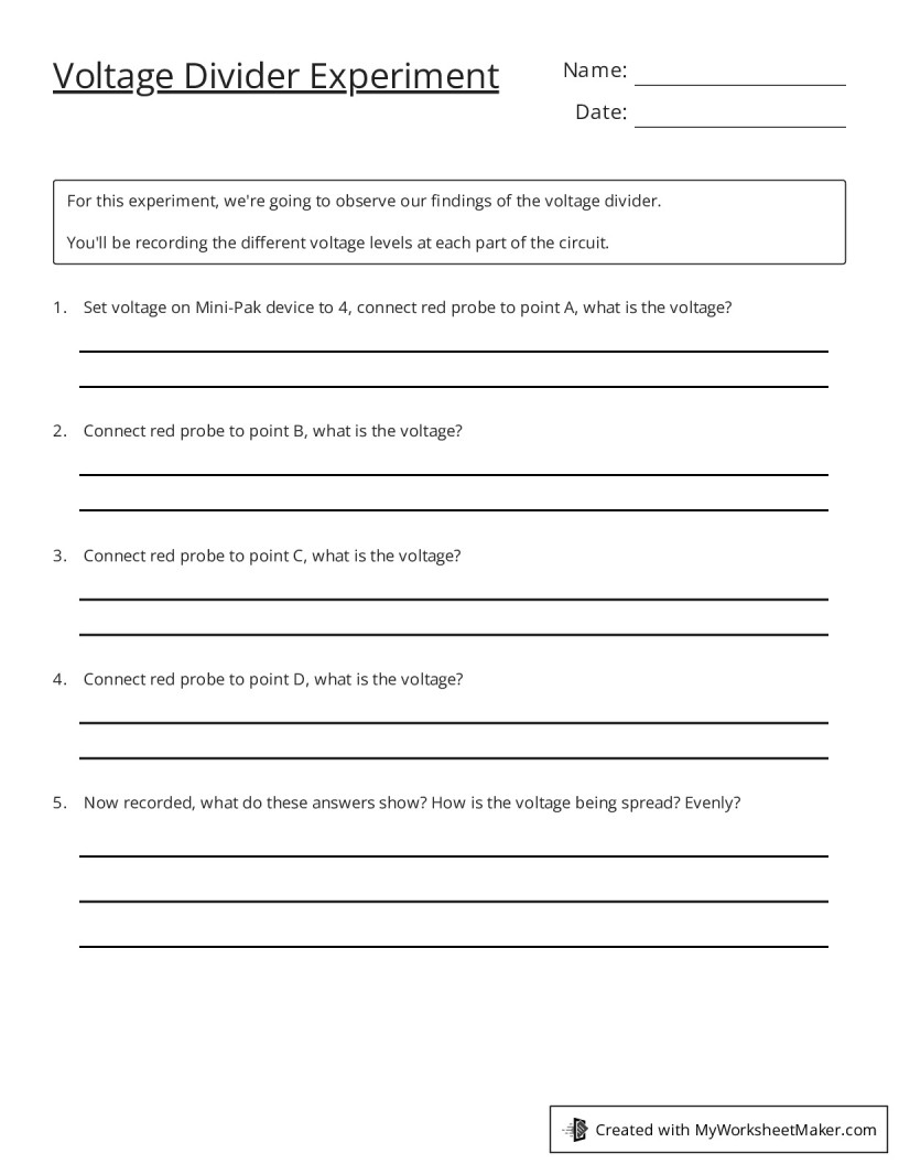 Voltage Divider Experiment - My Worksheet Maker: Create Your Own Worksheets