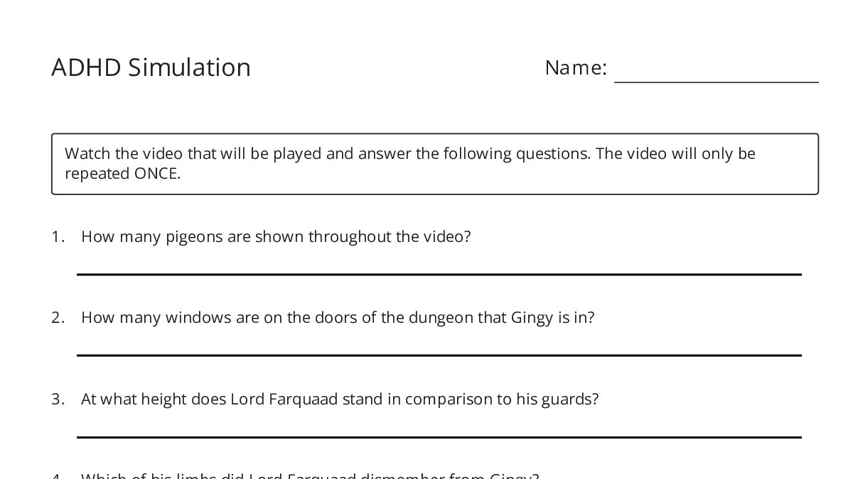 ADHD Simulation - My Worksheet Maker: Create Your Own Worksheets