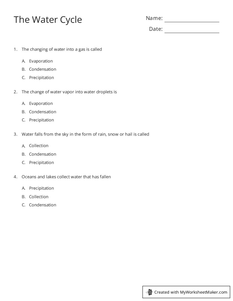 The Water Cycle - My Worksheet Maker: Create Your Own Worksheets
